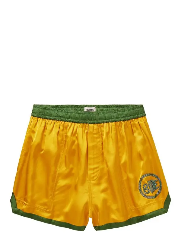 BODE Straight-leg Bead-embellished Satin Shorts - Yellow