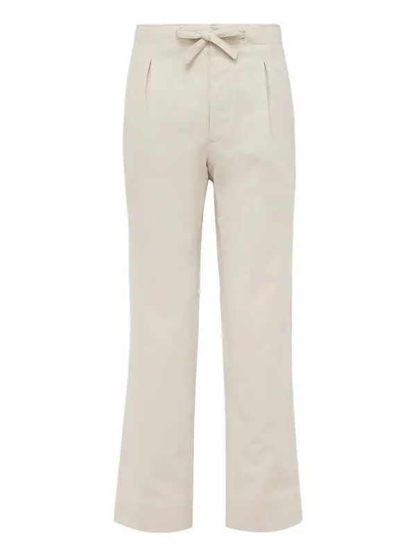 STOFFA Straight-leg Pleated Cotton-twill Drawstring Trousers - White