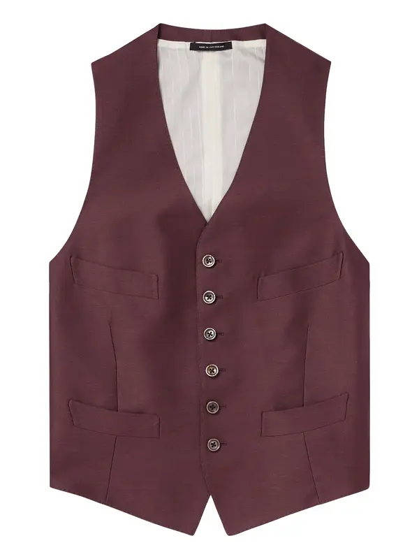 TOM FORD Wool, Mohair, And Silk-blend Twill Waistcoat - Burgundy
