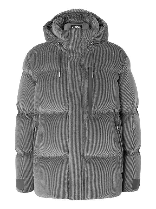 Zegna Cotton-blend Corduroy Hooded Down Ski Jacket - Gray