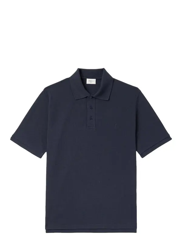 Saint Laurent Logo-embroidered Cotton-blend Piqué Polo Shirt - Blue