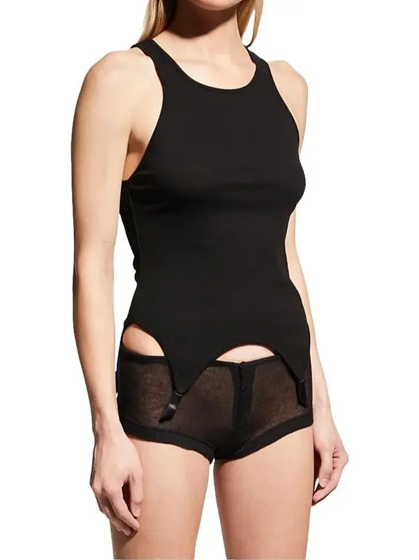 Kiki De Montparnasse Ribbed Garter Tank - Black