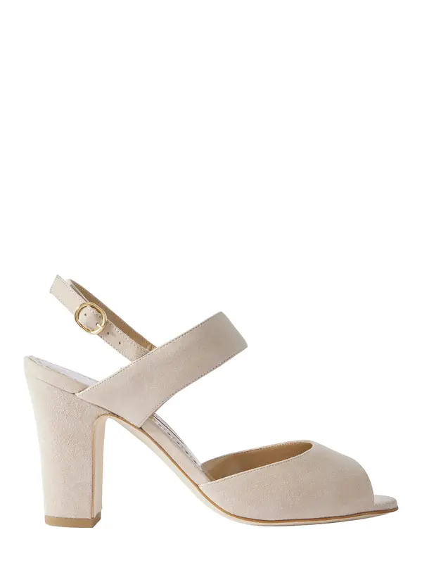 Manolo Blahnik Khiko 90 Suede Slingback Sandals - Neutrals