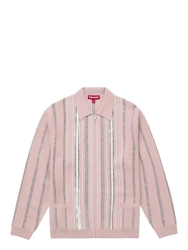 Supreme Speckle Stripe Zip Up Cardigan - Pink