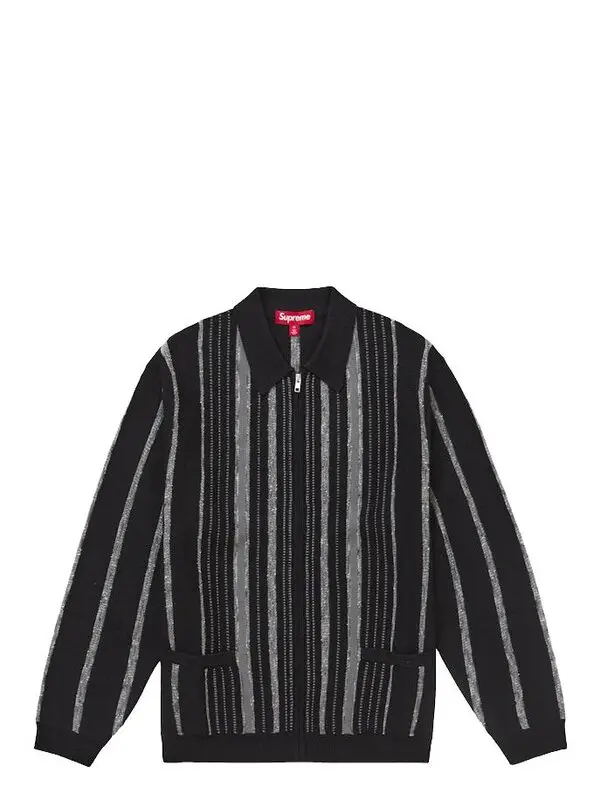 Supreme Speckle Stripe Zip Up Cardigan - Black