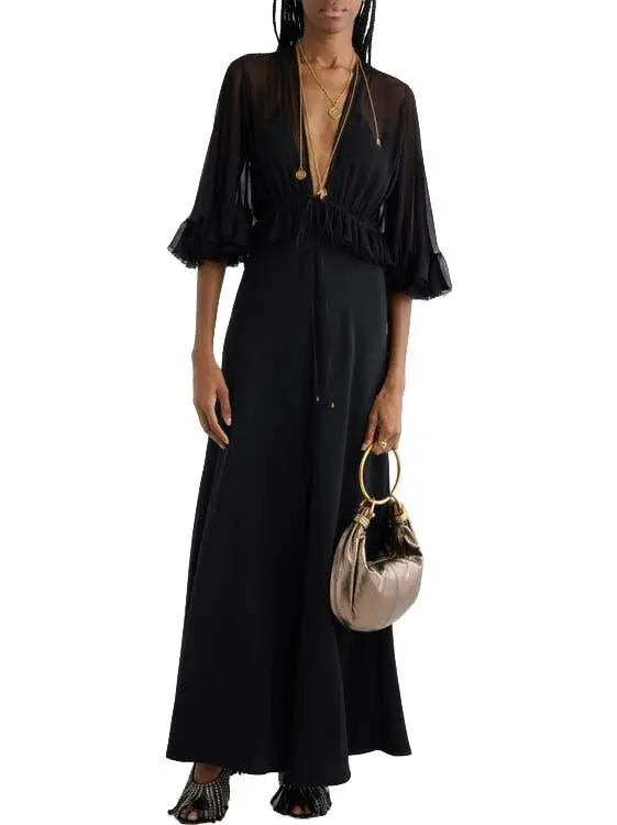 Chloé Semisheer Silk Georgette Dress - Black