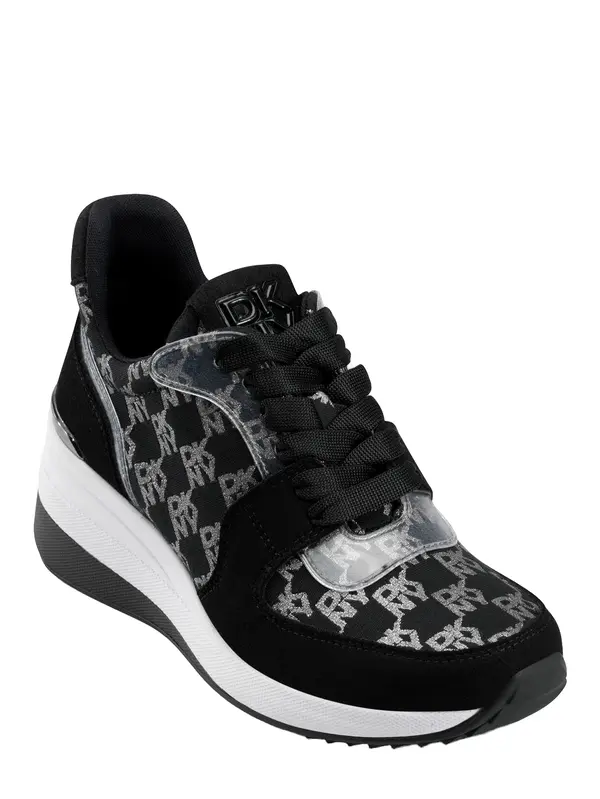 Dkny Kamay Wedge Sneaker - Black Nickel