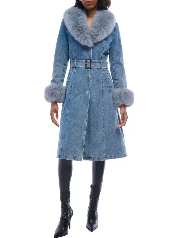 AZALEA WANG Kaya Denim Jacket With Faux Fur Trim - Blue
