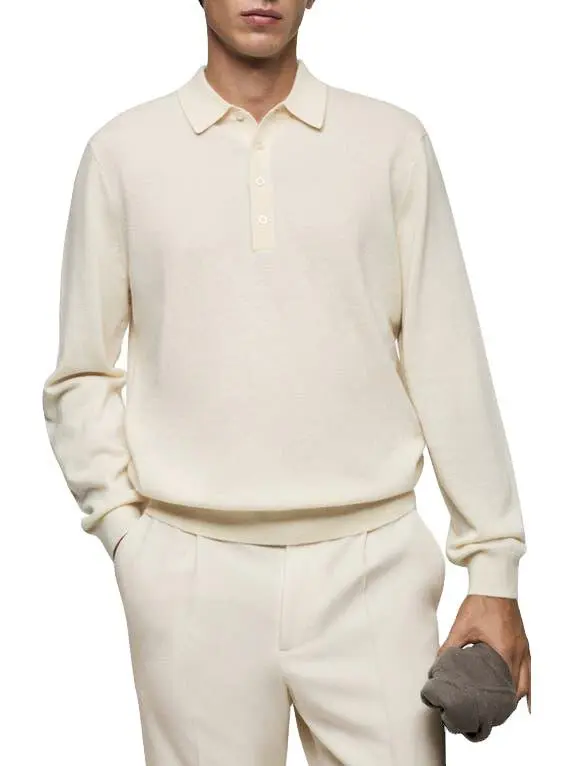 Mango Cashmere Polo Sweater - Ecru