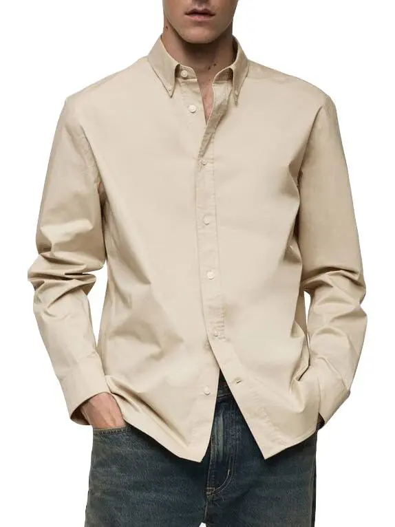 Mango Regular Fit Stretch Cotton Button-down Shirt - Beige