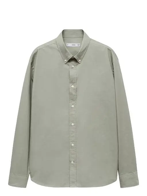 Mango Regular Fit Stretch Cotton Button-down Shirt - Khaki Green