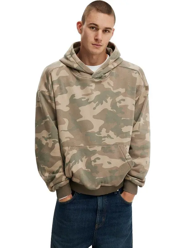 COTTON ON Box Fit Hoodie - Jungle Camo Wash