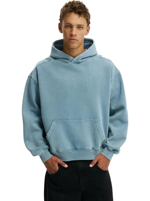 COTTON ON Box Fit Hoodie - Steel Blue Wash
