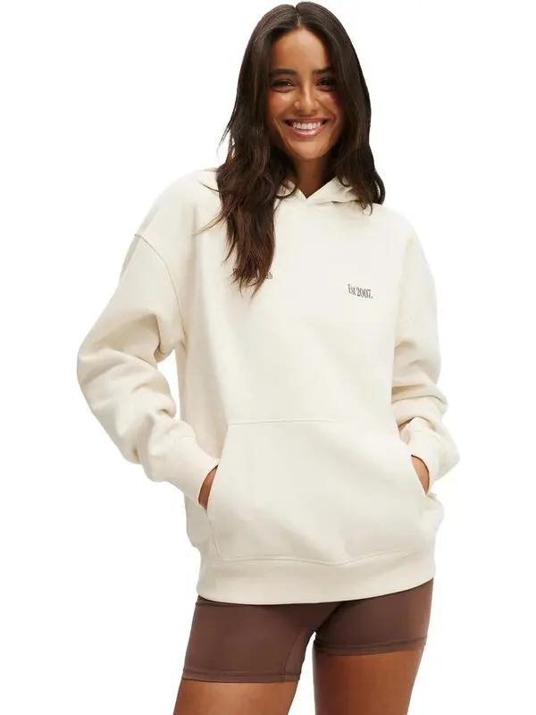 Cotton:on Active Plush Premium Graphic Hoodie - Coconut Milk Wellness