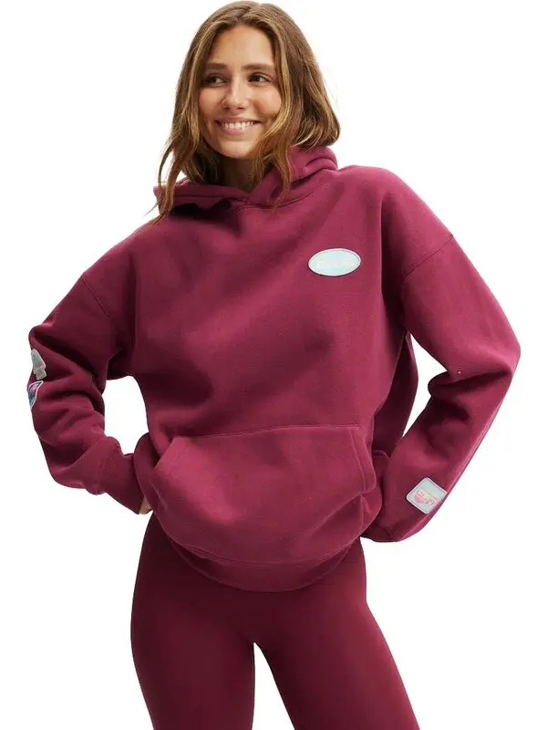 Cotton:on Active Plush Premium Graphic Hoodie - Sangria Badge