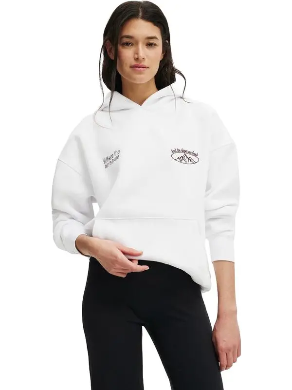 Cotton:on Active Plush Premium Graphic Hoodie - White Ski