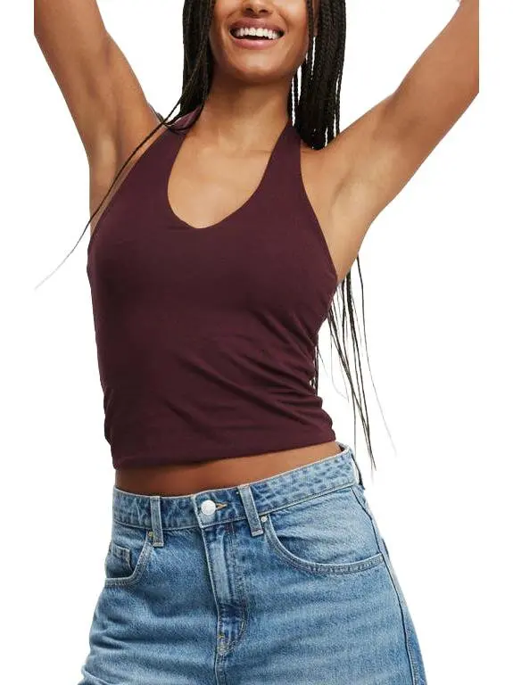 COTTON ON V-neck Halter Top - Choc Cherry