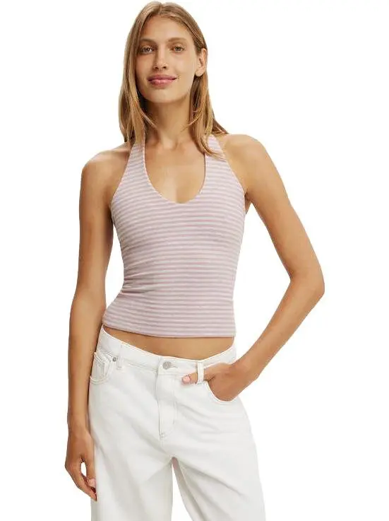 COTTON ON V-neck Halter Top - Madi Stripe Blush Cloud
