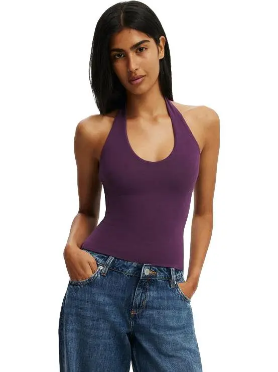 COTTON ON All Day V-neck Halter - Plum Pulse