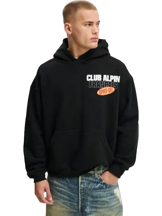 COTTON ON Box Fit Graphic Hoodie - Black Club Alpin