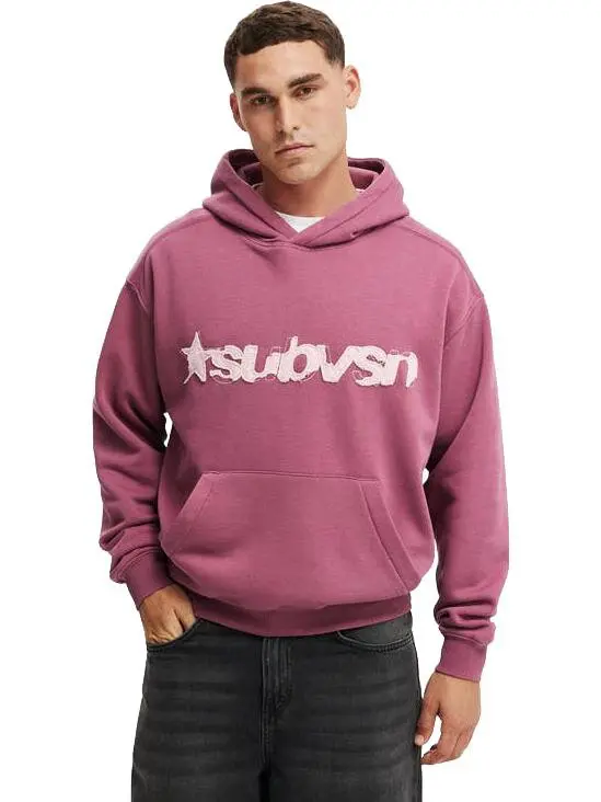 COTTON ON Box Fit Graphic Fleece Hoodie - Heather Rose Subvsn