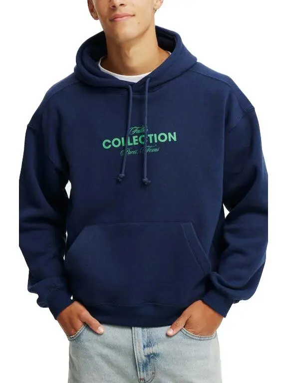 COTTON ON Box Fit Graphic Hoodie - Indigo Fallen Collective