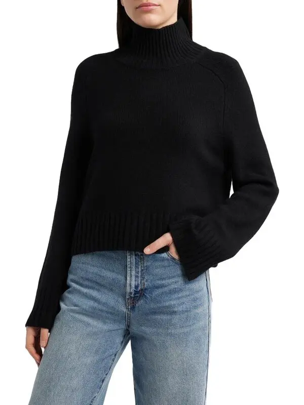 REFORMATION Brooke Crop Cashmere Turtleneck Sweater - Black