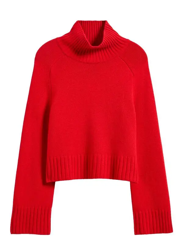 REFORMATION Brooke Crop Cashmere Turtleneck Sweater - Cherry