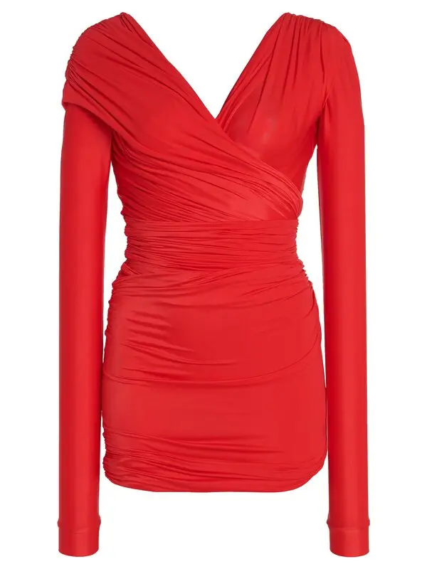 Balenciaga Ruched Jersey Mini Dress - Red