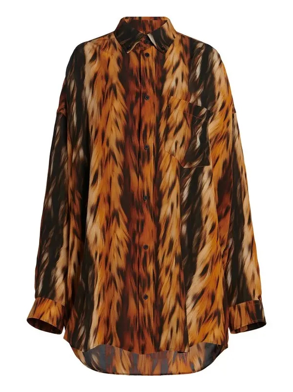Balenciaga Ai-printed Silk Crepe Shirt - Brown