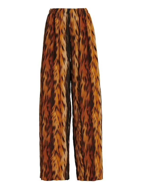 Balenciaga Ai-printed Wide-leg Silk Crepe Pants - Brown