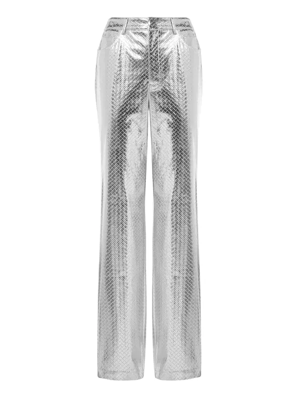 ROTATE BY BIRGER CHRISTENSEN Metallic High-rise Straight Pants - Silver
