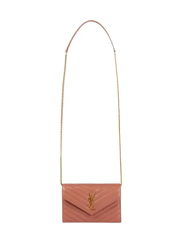 Saint Laurent Cassandre Matelassé Wallet On Chain - Pink