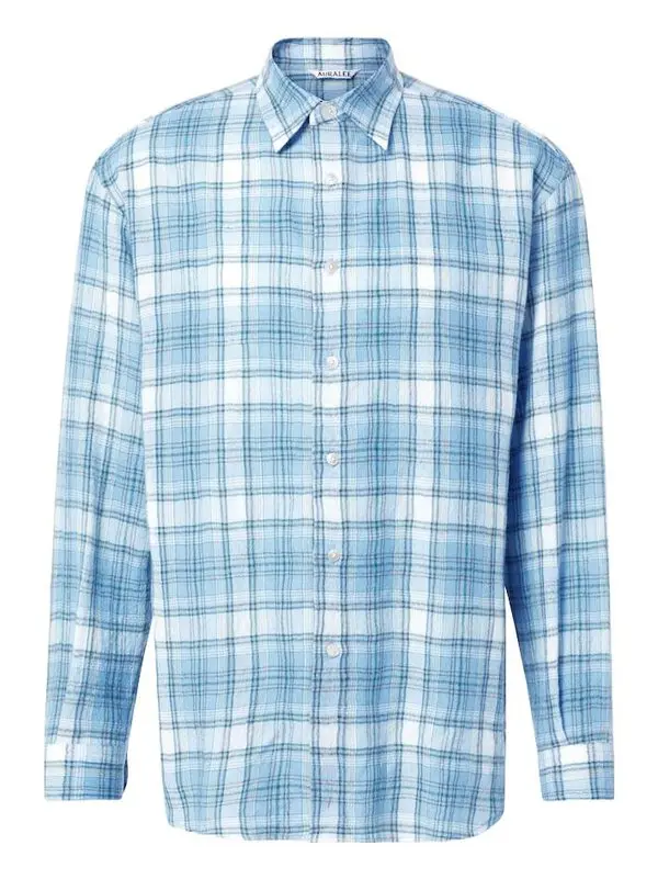 Auralee Airy Checked Wool Shirt - Blue
