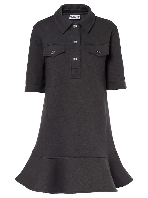 GANNI Striped Cotton Polo Shirt Dress - Black