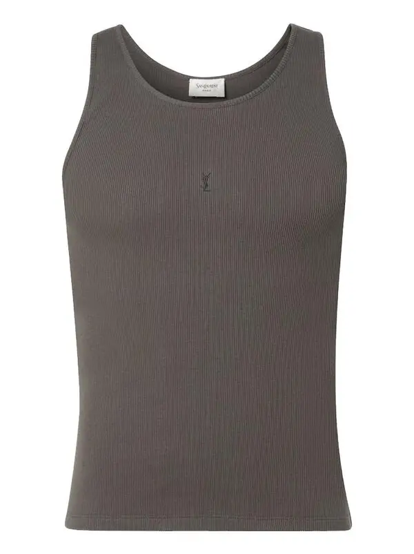 Saint Laurent Logo Cotton Tank Top - Grey