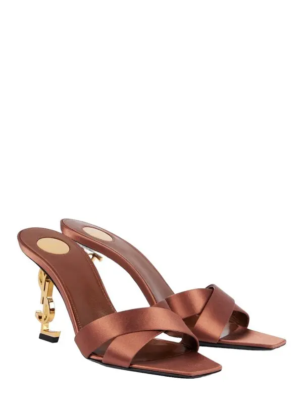 Saint Laurent Opyum 85 Satin Mules - Brown