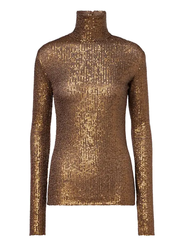 Norma Kamali Sequined Turtleneck Top - Gold