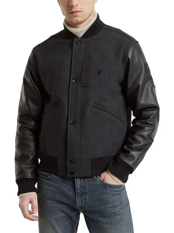 G-star Raw Wool Blend & Leather Varsity Jacket - Shadow