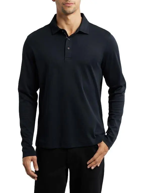 UNTUCKIT Damaschino Wrinkle Free Long Sleeve Polo - Black