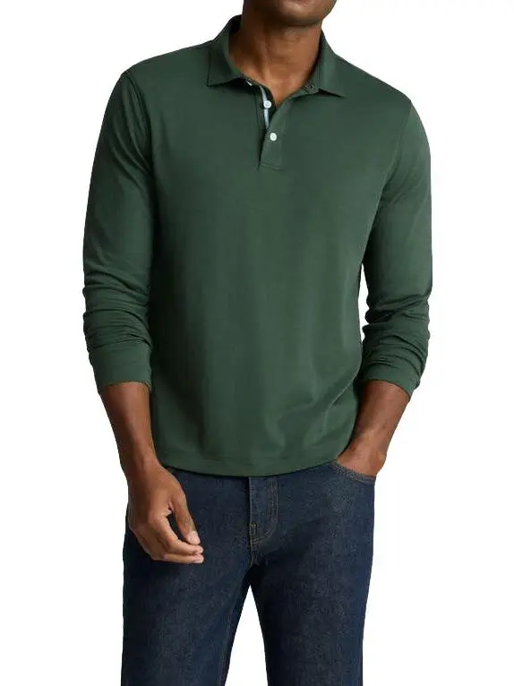 UNTUCKIT Damaschino Wrinkle Free Long Sleeve Polo - Deep Forest