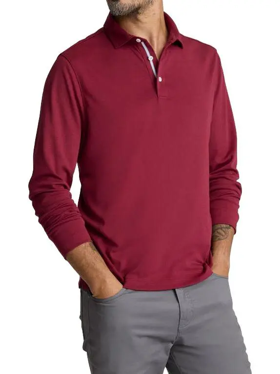 UNTUCKIT Damaschino Wrinkle Free Long Sleeve Polo - Holiday Red