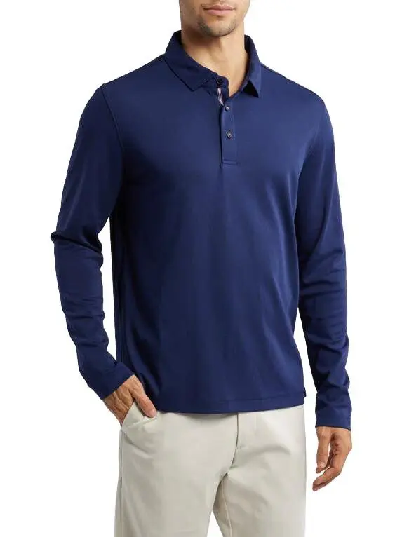 UNTUCKIT Damaschino Wrinkle Free Long Sleeve Polo - Navy