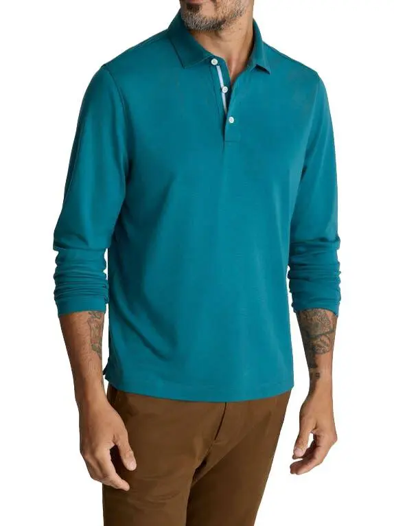 UNTUCKIT Damaschino Wrinkle Free Long Sleeve Polo - Teal Blue