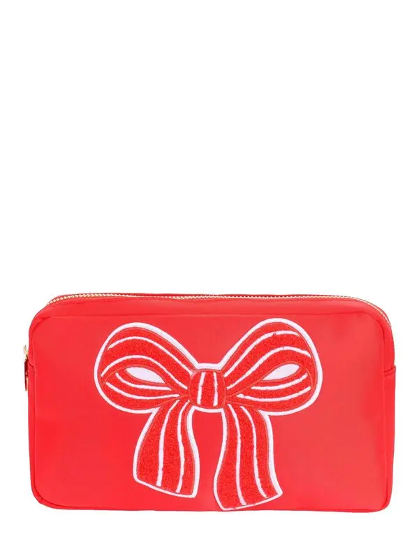 BLOC BAGS Medium Bow Cosmetics Bag - Red/red Stripe