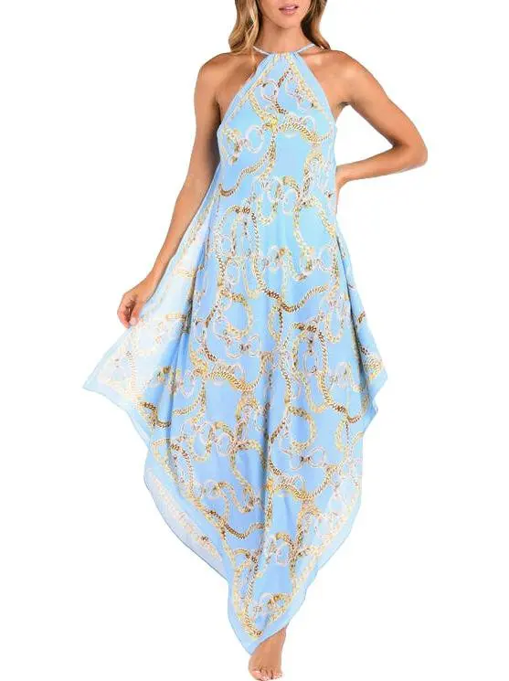 L'Agence Elise Chain Print Halter Cover-up Dress - Sky