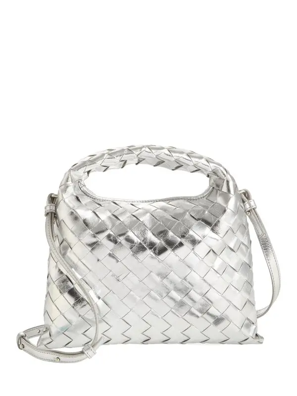 Bottega Veneta Mini Hop Intrecciato Leather Hobo Bag - 8101 Silver/ Silver