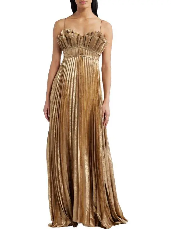 Acler Sanna Pleated Sleeveless Gown - Metallic Gold