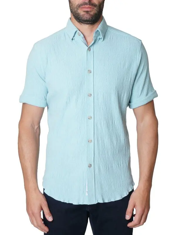 Robert Graham Hammond Short Sleeve Knit Button-up Shirt - Light Blue