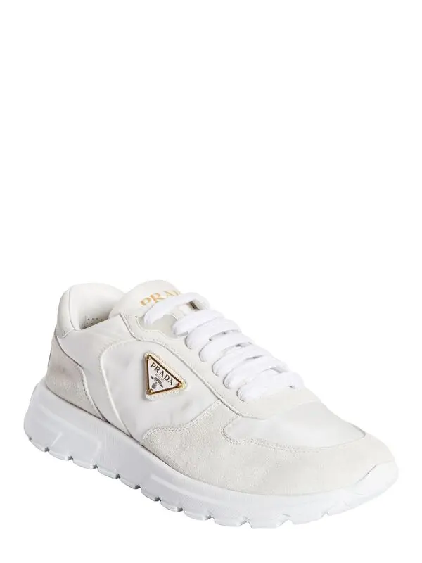 Prada Prax Nylon & Suede Sneakers - Bianco